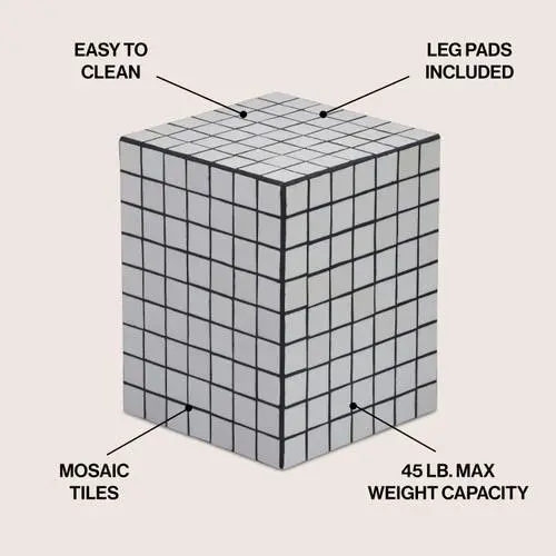 JONATHAN Y Callista Modern Ceramic Tiled Cube Side Table - White Black