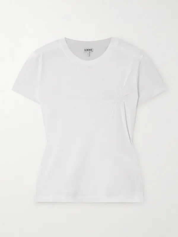 Loewe Gathered Embroidered Cotton-blend Piqué T-shirt