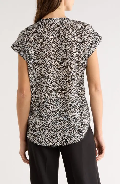 Vince Camuto Dot Print Split Neck Top - Rich Black