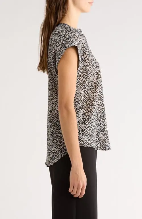 Vince Camuto Dot Print Split Neck Top - Rich Black
