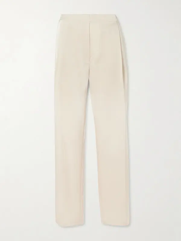 LESET Barb Pleated Satin Pants - Neutrals