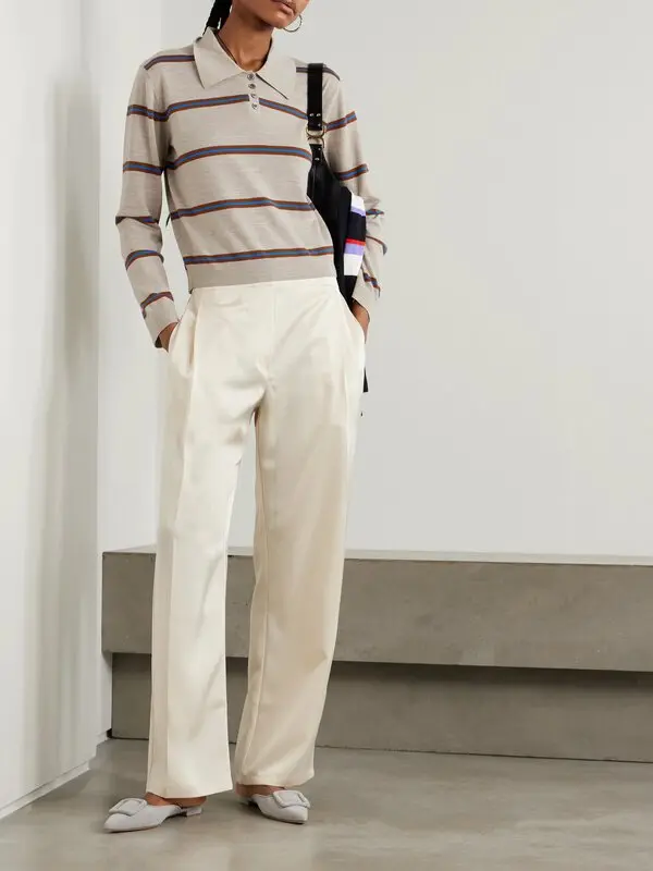 LESET Barb Pleated Satin Pants - Neutrals