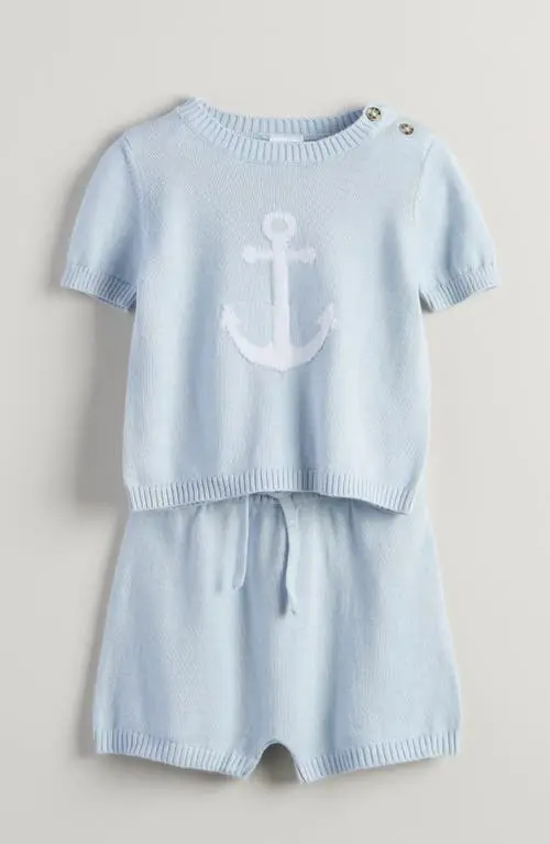 Nordstrom Motif Short Sleeve Cotton Blend Sweater & Shorts Set - Blue Feather Boat Anchor