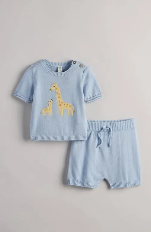 Nordstrom Motif Short Sleeve Cotton Blend Sweater & Shorts Set - Blue Skyway Giraffe