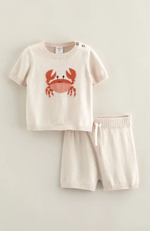 Nordstrom Motif Short Sleeve Cotton Blend Sweater & Shorts Set - Ivory Sand Crab Critter