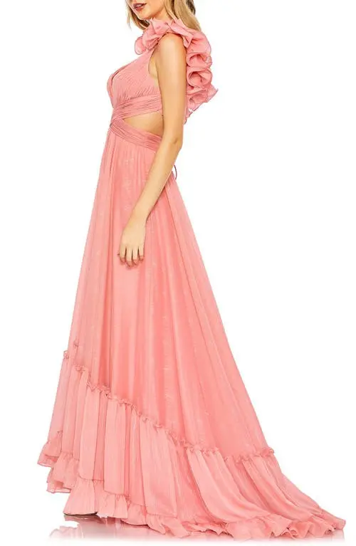 Mac Duggal Ruffle Sleeve A-line Gown - Coral