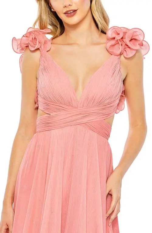 Mac Duggal Ruffle Sleeve A-line Gown - Coral