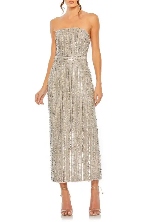 Mac Duggal Embellished Strapless Column Dress - Beige/silver