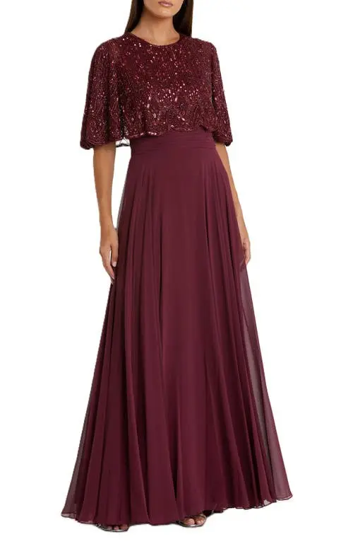 Mac Duggal Beaded Overlay A-line Gown