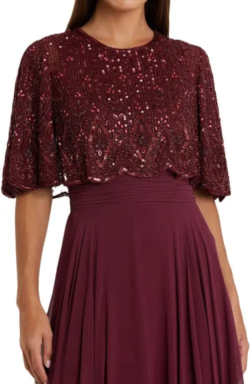 Mac Duggal Beaded Overlay A-line Gown