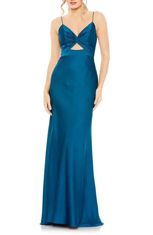 Mac Duggal Tie-front Gown With Keyhole Detail - Ocean