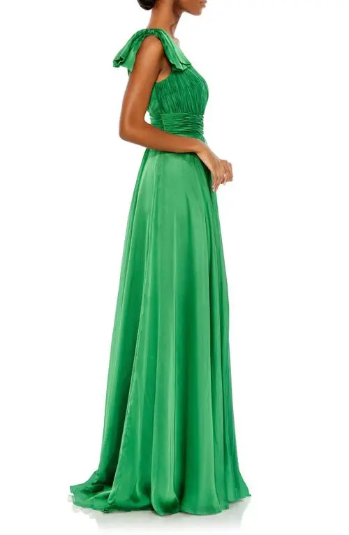 Mac Duggal One-shoulder Pleated Gown - Emerald