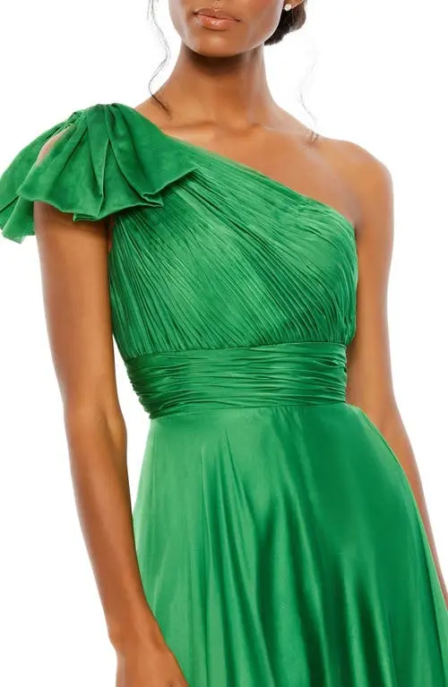 Mac Duggal One-shoulder Pleated Gown - Emerald