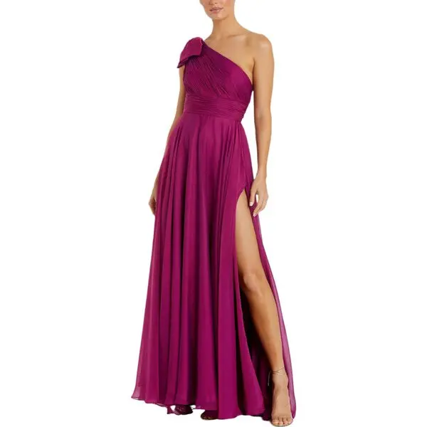 Mac Duggal One-shoulder Pleated Gown - Raspberry