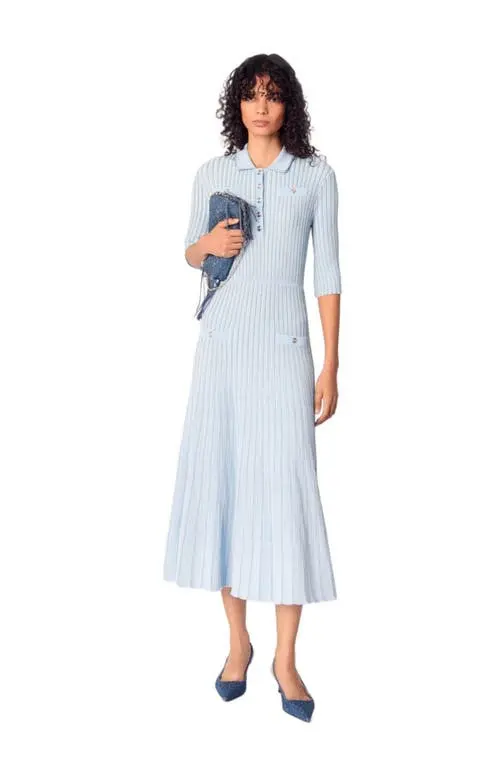 Maje Rib Knit Midi Dress In Blue Sky - 52% Off | Editorialist