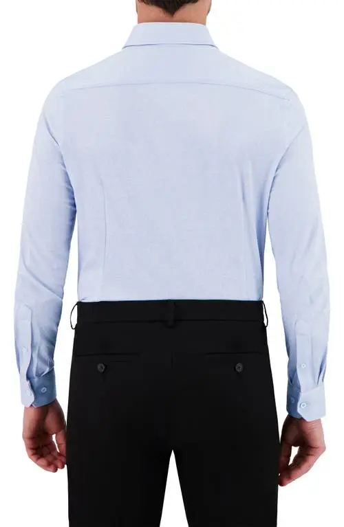 VICTOR EMMANUEL Modern Fit Herringbone Print Comfort Stretch Knit Dress Shirt - Light Blue