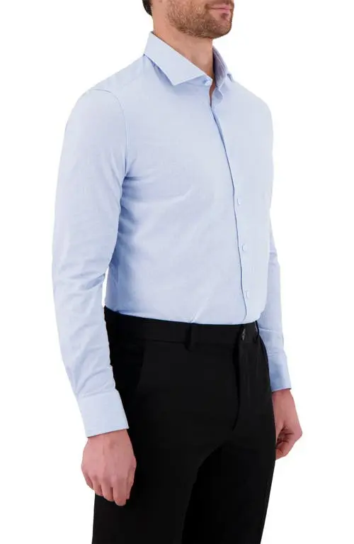 VICTOR EMMANUEL Modern Fit Herringbone Print Comfort Stretch Knit Dress Shirt - Light Blue