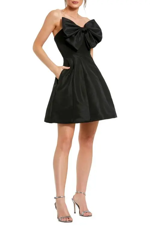 Mac Duggal Strapless Fit & Flare Mini Dress With Bow - Black