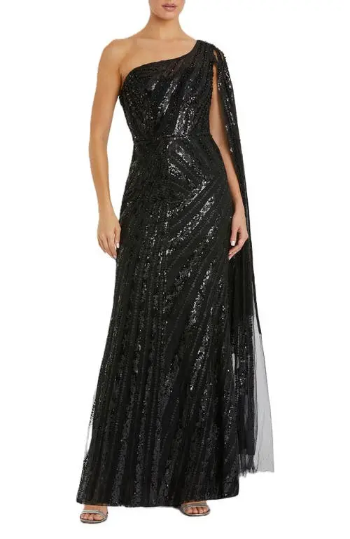 Mac Duggal One-shoulder Embellished Gown - Black
