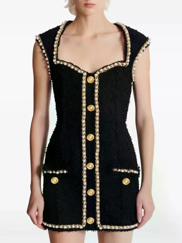 balmain black gold dress Fitted Fringe Dress