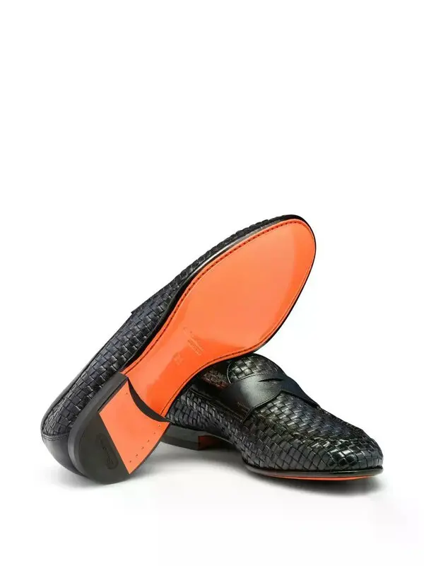 Santoni Woven Leather Loafers - Blue