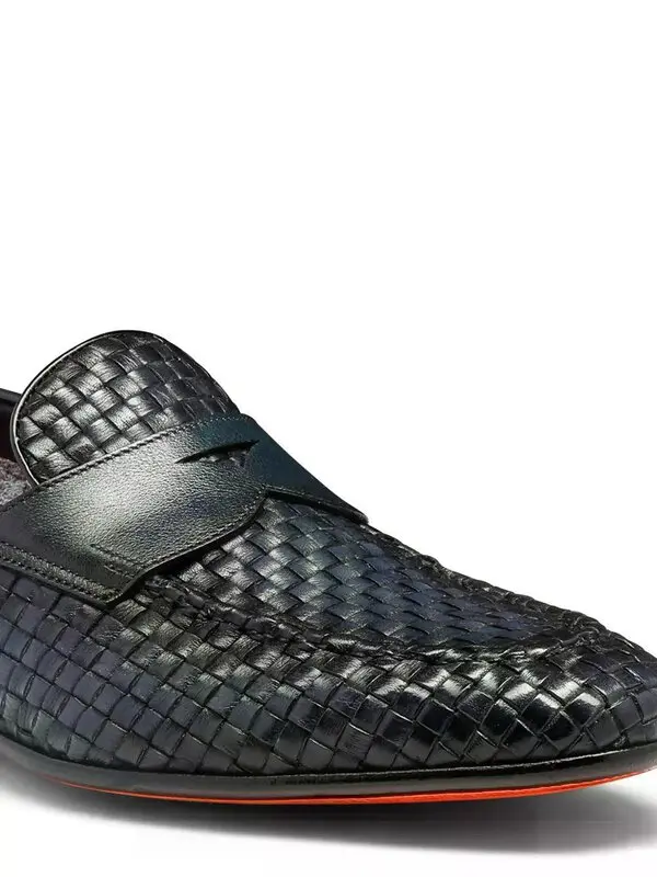 Santoni Woven Leather Loafers - Blue