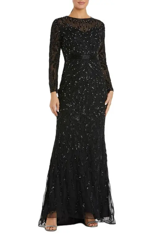 Mac Duggal Abstract Beaded Evening Gown - Black