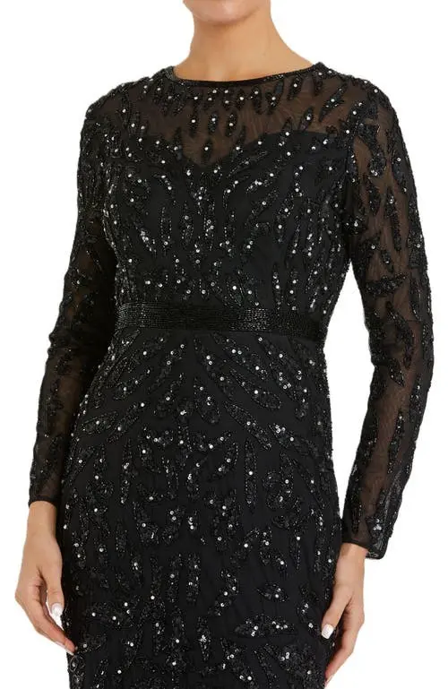 Mac Duggal Abstract Beaded Evening Gown - Black