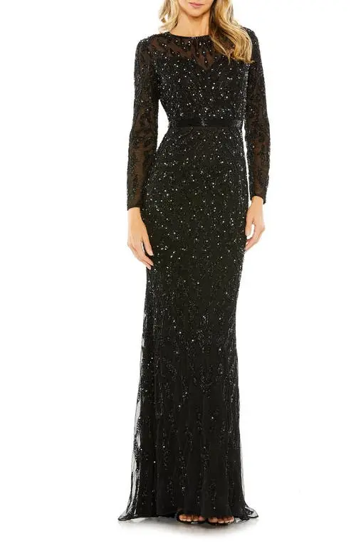 Mac Duggal Abstract Beaded Evening Gown - Black