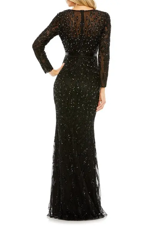 Mac Duggal Abstract Beaded Evening Gown - Black