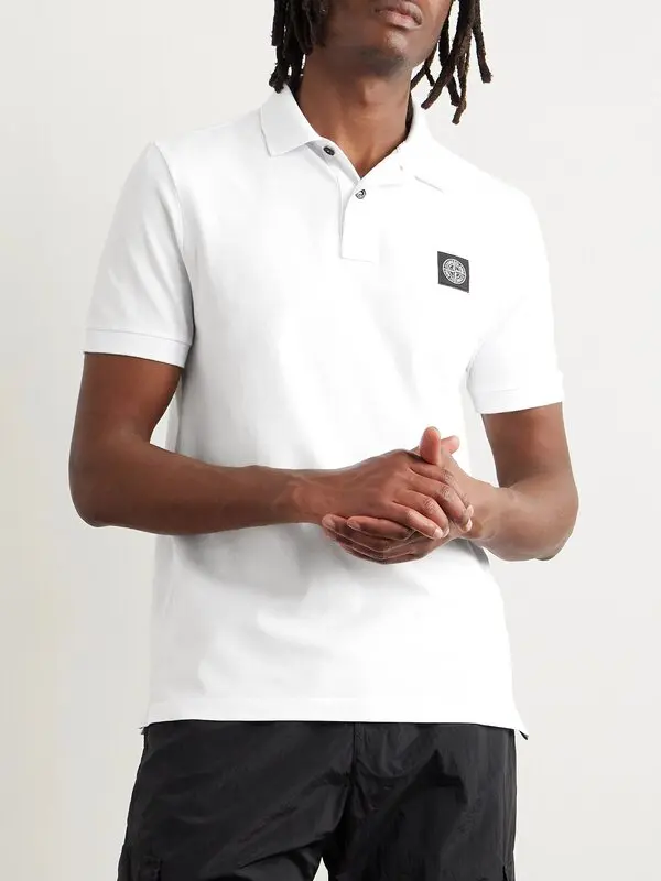 Stone Island Logo-appliquéd Cotton-blend Piqué Polo Shirt - White