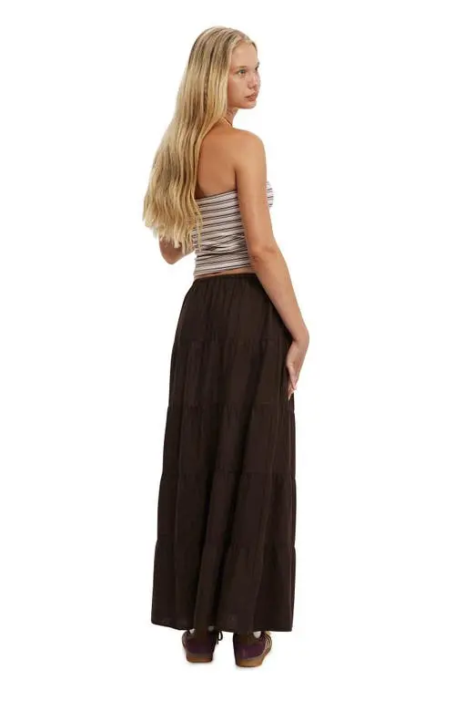 COTTON ON Haven Multi Tiered Maxi Skirt - Dark Oak