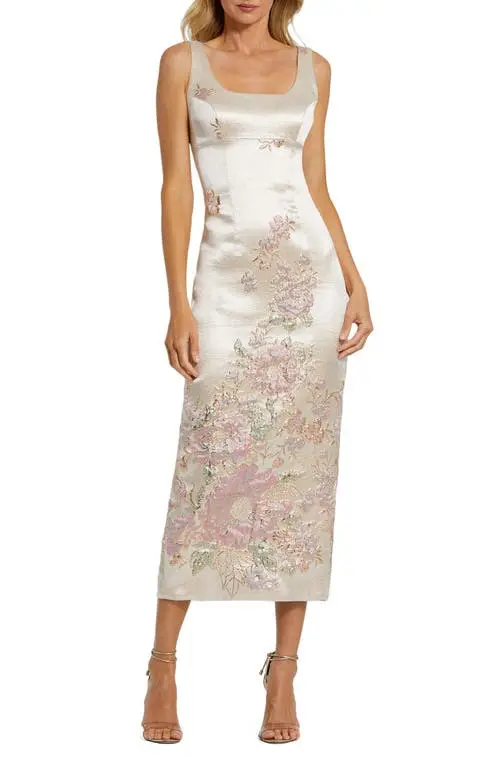 Mac Duggal Sleeveless Brocade Midi Dress - Champagne Multi