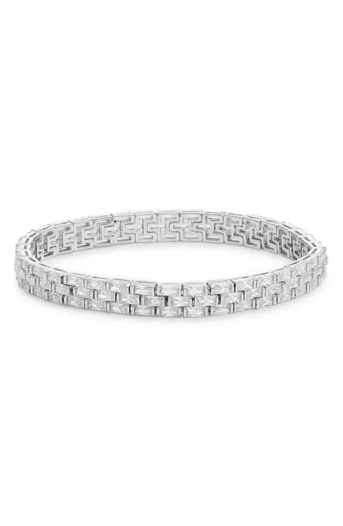 Nordstrom Cubic Zirconia Baguette Stretch Bracelet - Clear- Silver