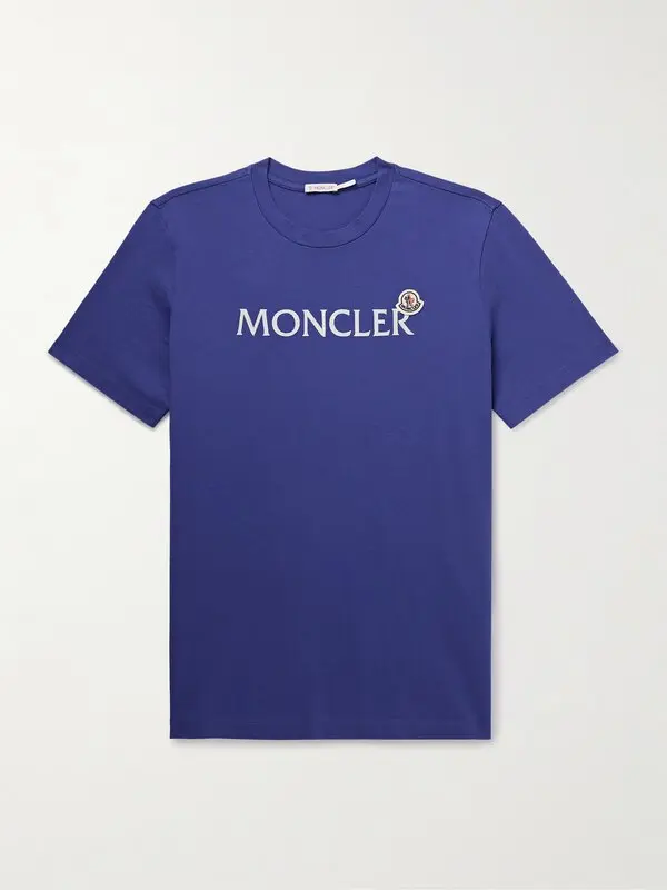 Moncler Logo-flocked Appliquéd Cotton-jersey T-shirt - Blue