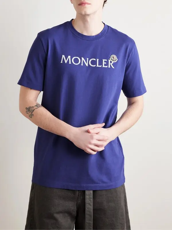 Moncler Logo-flocked Appliquéd Cotton-jersey T-shirt - Blue