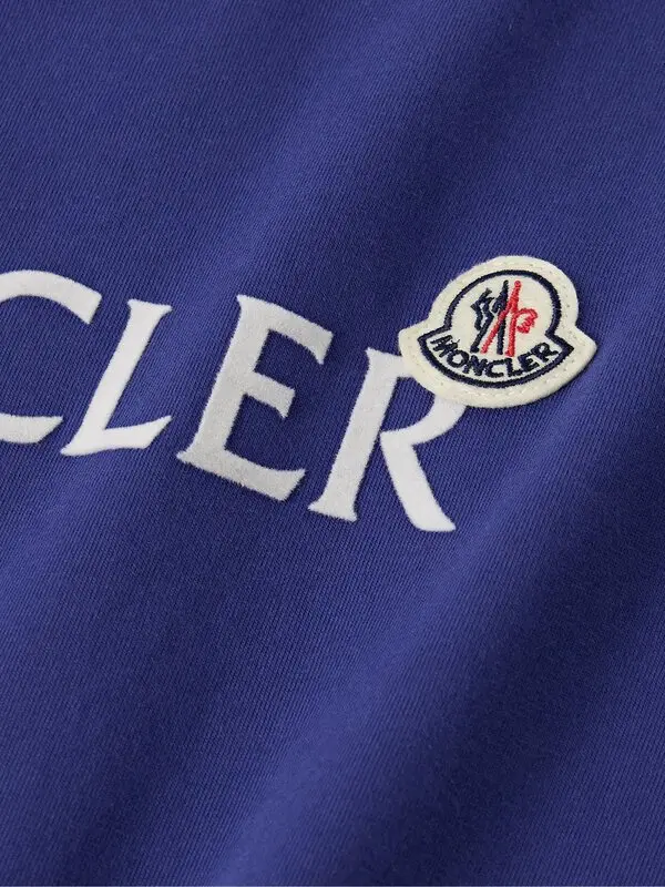 Moncler Logo-flocked Appliquéd Cotton-jersey T-shirt - Blue
