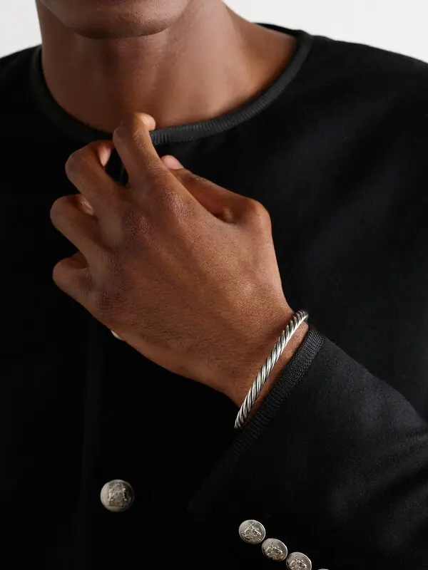 David Yurman Cable Sterling And 14k Gold Cuff With Onyx - Silver