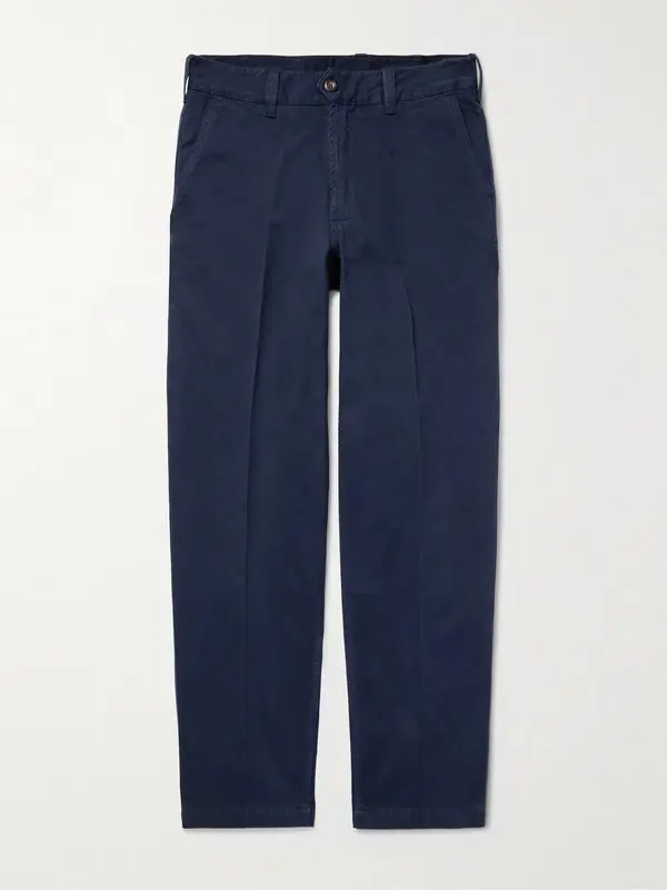 DRAKE'S Straight-leg Peached Cotton-twill Trousers - Blue