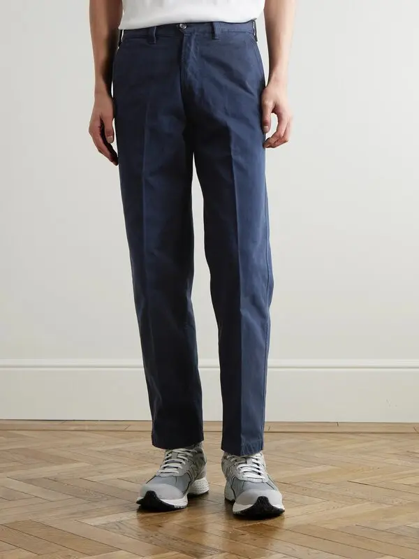 DRAKE'S Straight-leg Peached Cotton-twill Trousers
