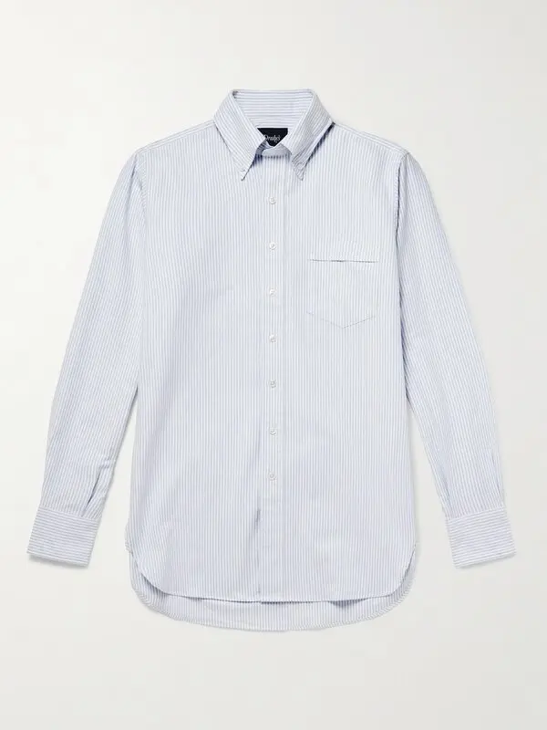 DRAKE'S Button-down Collar Striped Cotton Oxford Shirt