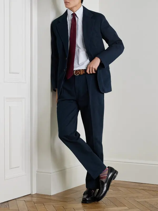DRAKE'S Button-down Collar Striped Cotton Oxford Shirt