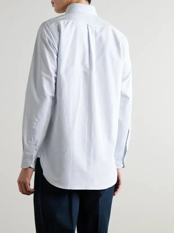 DRAKE'S Button-down Collar Striped Cotton Oxford Shirt