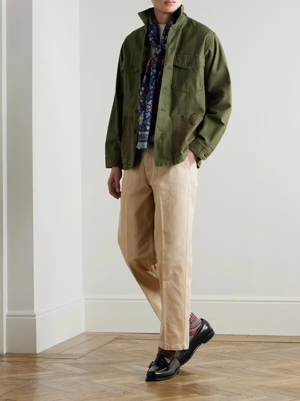 DRAKE'S Straight-leg Cotton-twill Trousers - Neutrals