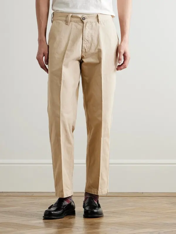DRAKE'S Straight-leg Cotton-twill Trousers - Neutrals