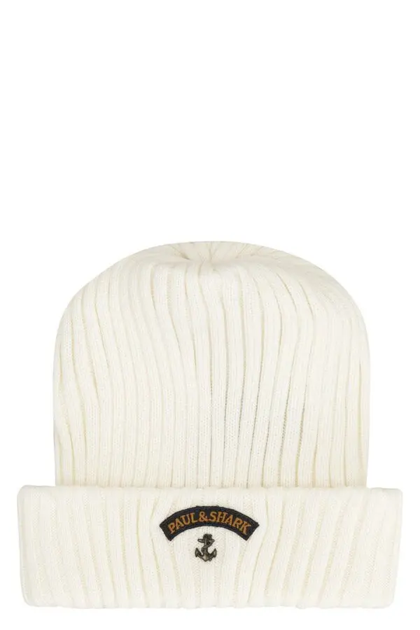 Paul & Shark Ribbed Wool Beanie - White