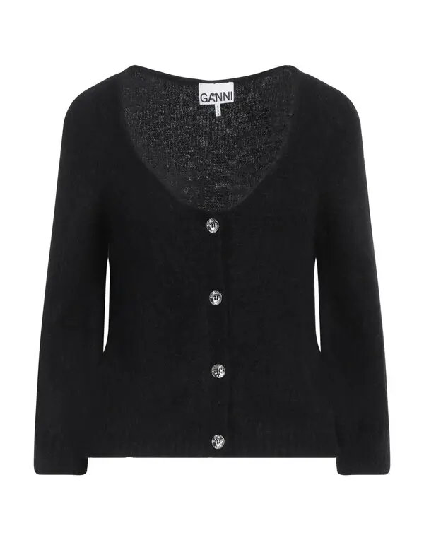 GANNI Cardigan In Alpaca Wool Blend - Black