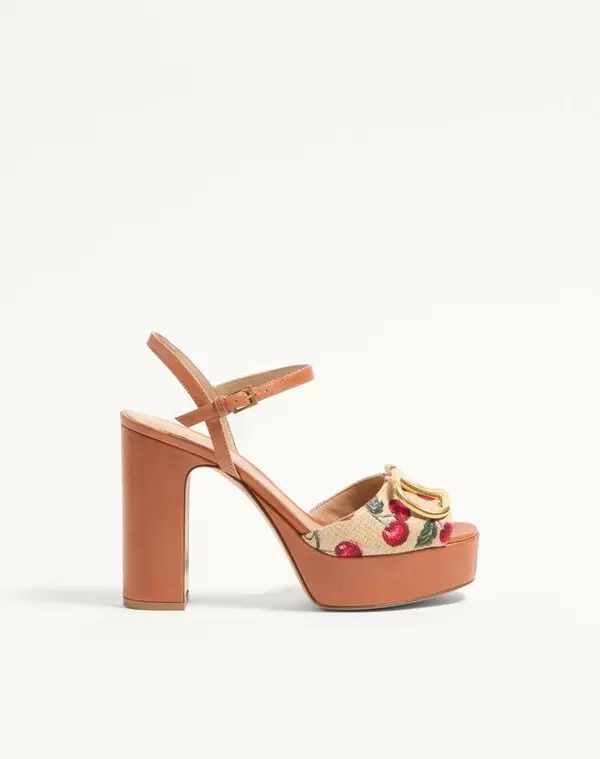 Valentino Garavani Vlogo Signature Cherryfic Platform Sandal - Natural/red
