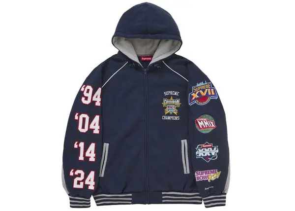 Supreme Playoffs Zip Up Hooded Sweatshirt - Navy Blue