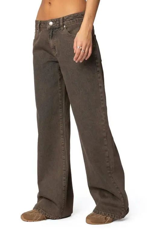 EDIKTED Zahra Low Rise Wide Leg Jeans - Brown-washed